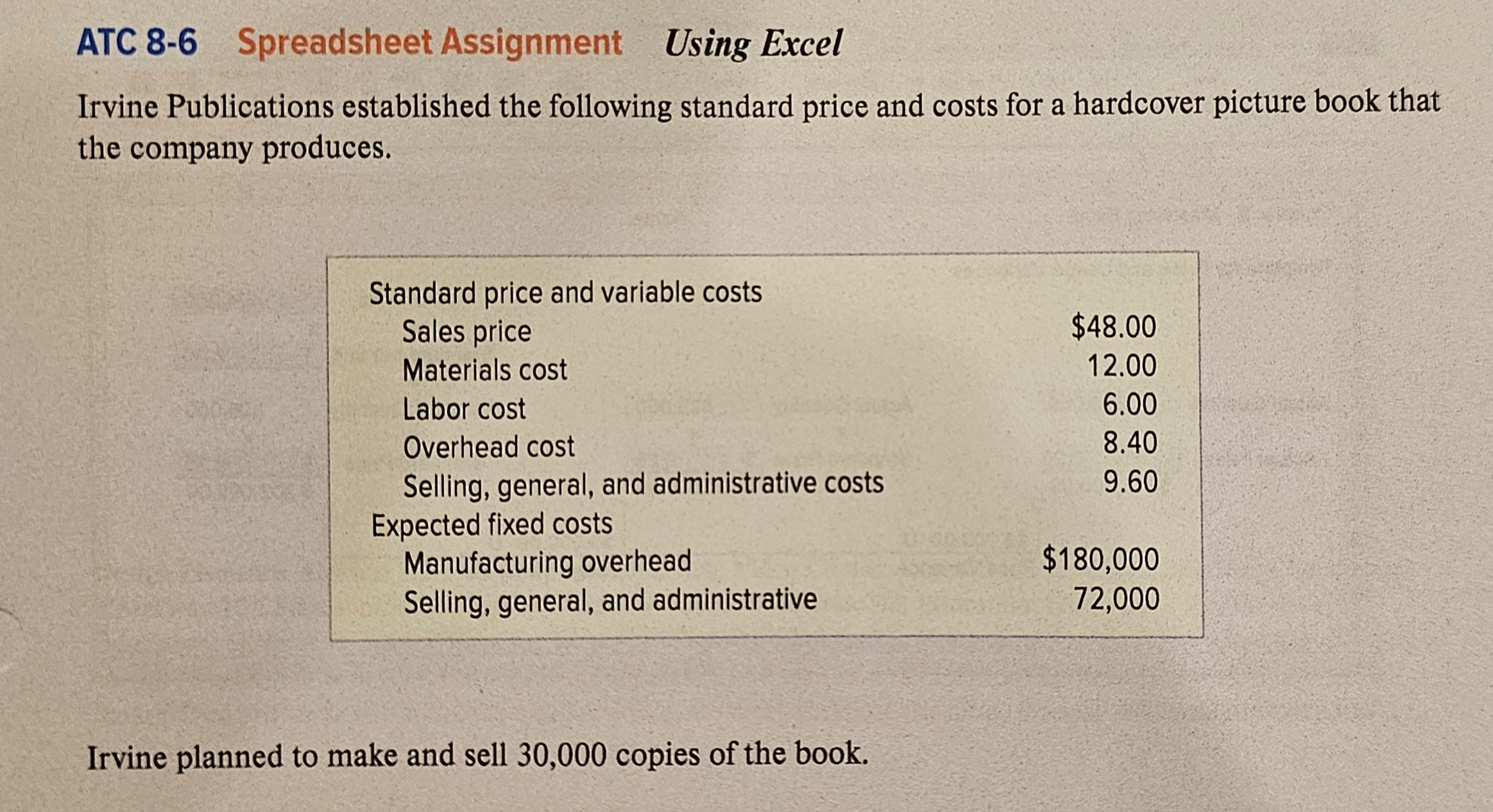 Solved ATC 8-6 ﻿Spreadsheet Assignment Using ExcelIrvine | Chegg.com