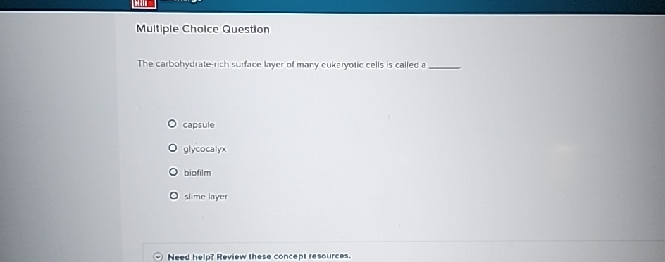 Solved Multiple Cholce QuestionThe carbohydrate-rich surface | Chegg.com