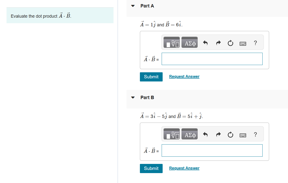 Solved Part AEvaluate the dot product | Chegg.com