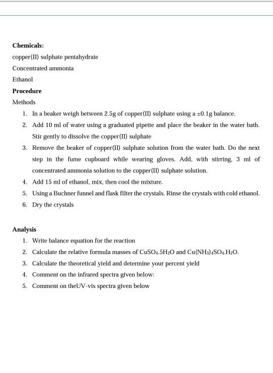 Solved EXPERIMENT 6: Ammine comlplexes: Tetraammine | Chegg.com