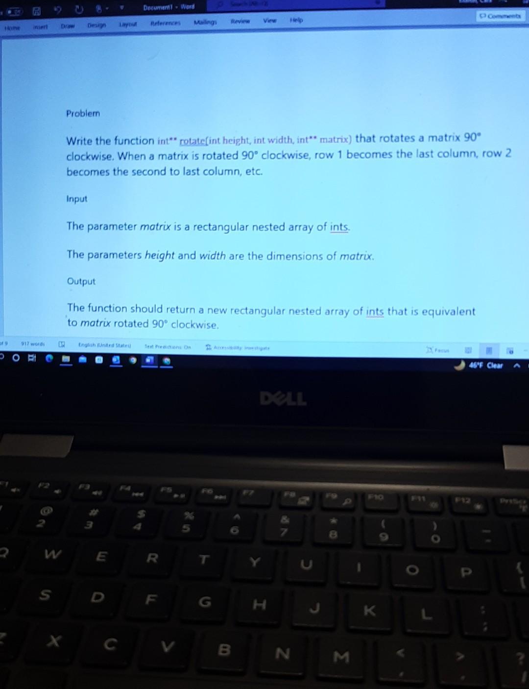Solved Problem Write the function int* rotate(int height, | Chegg.com
