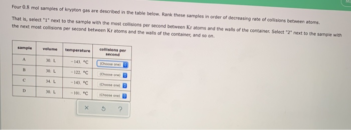 Solved Four 0.8 mol samples of krypton gas are described in | Chegg.com