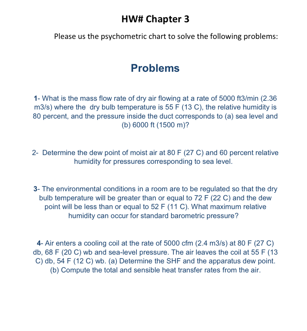 Solved HW# Chapter 3Please us the psychometric chart to | Chegg.com