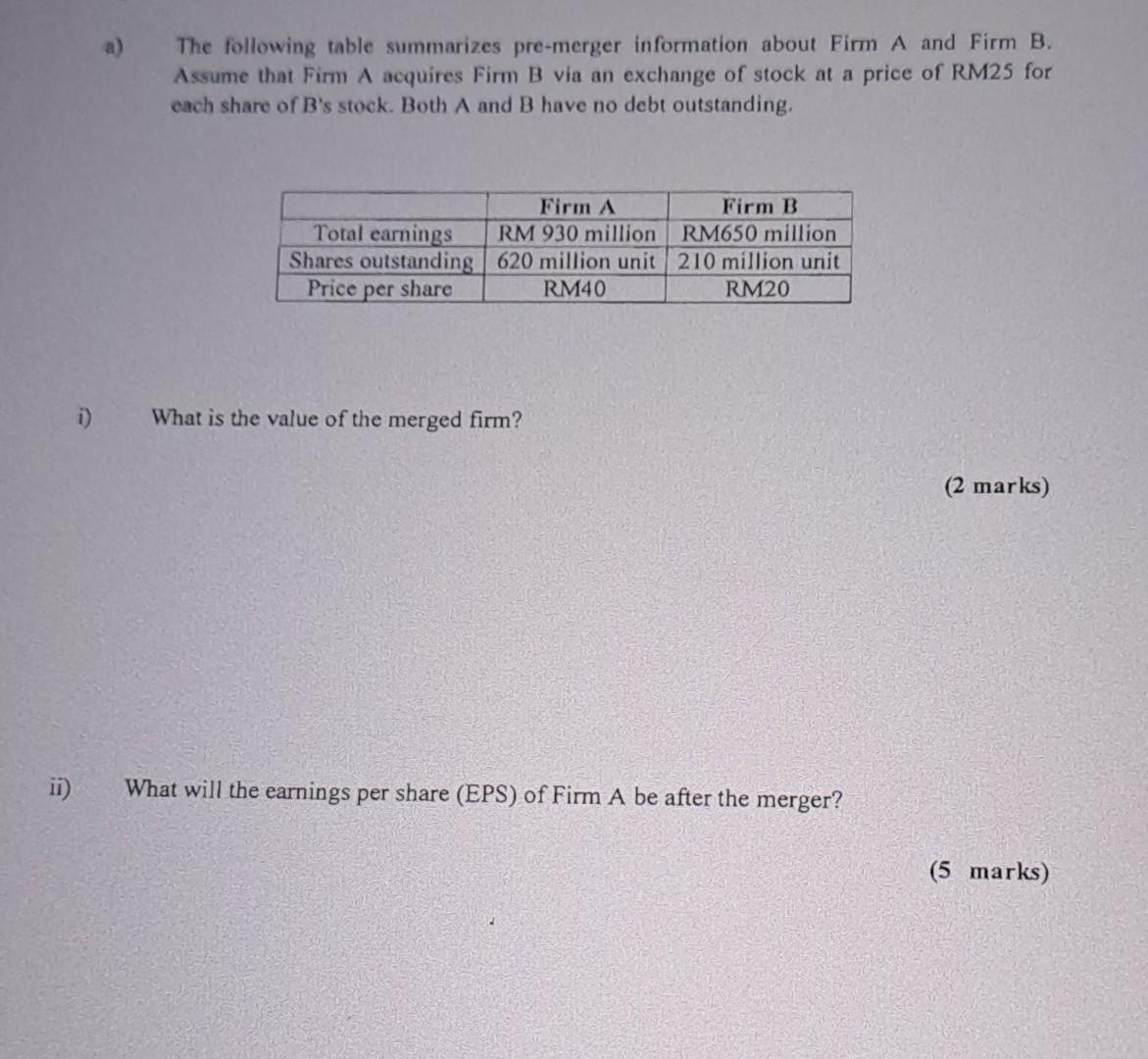 Solved a) What does it mean to say that a proposed merger | Chegg.com