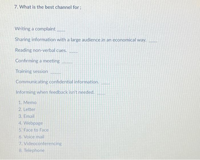 7. What is the best channel for ; Writing a complaint | Chegg.com