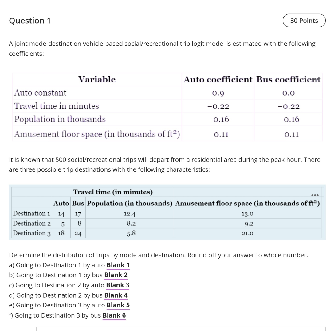 Solved Question 1A joint mode-destination vehicle-based | Chegg.com