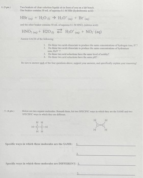 Solved 8. (5 pts.) Two bcakers of clear colorless liquids | Chegg.com