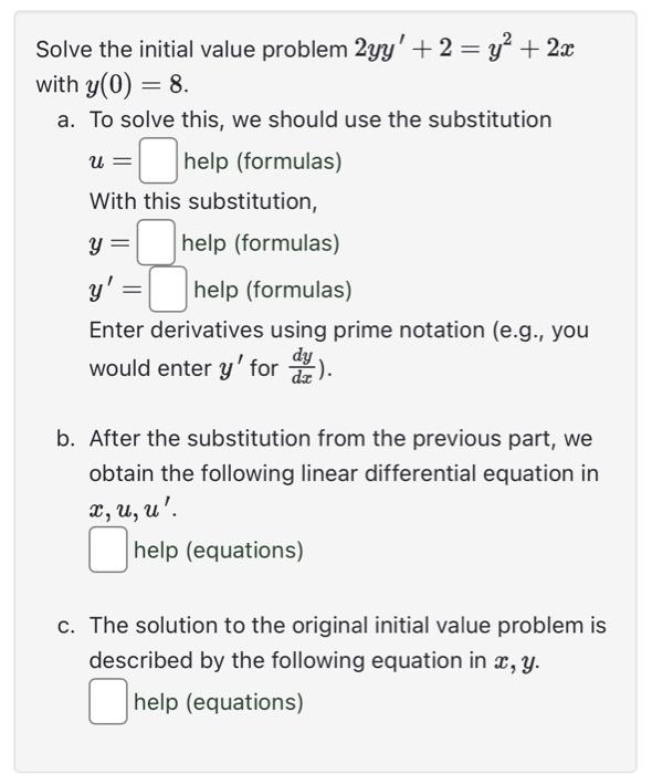 Solved Solve the initial value problem 2yy′+2=y2+2x with | Chegg.com