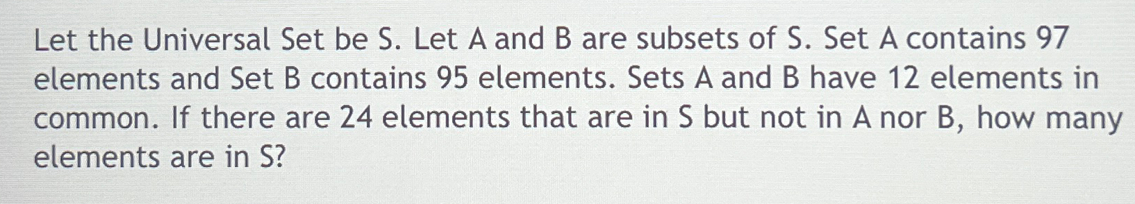 Solved Let the Universal Set be S. ﻿Let A and B are subsets | Chegg.com
