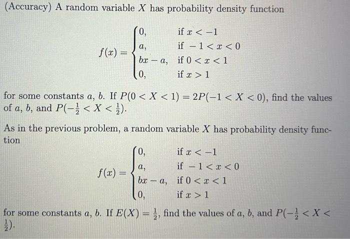 Solved (Accuracy) A random variable X has probability | Chegg.com