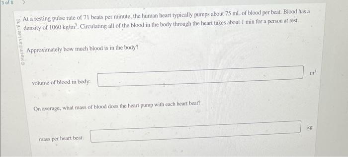 Solved At a resting pulse rate of 71 beats per minute, the | Chegg.com