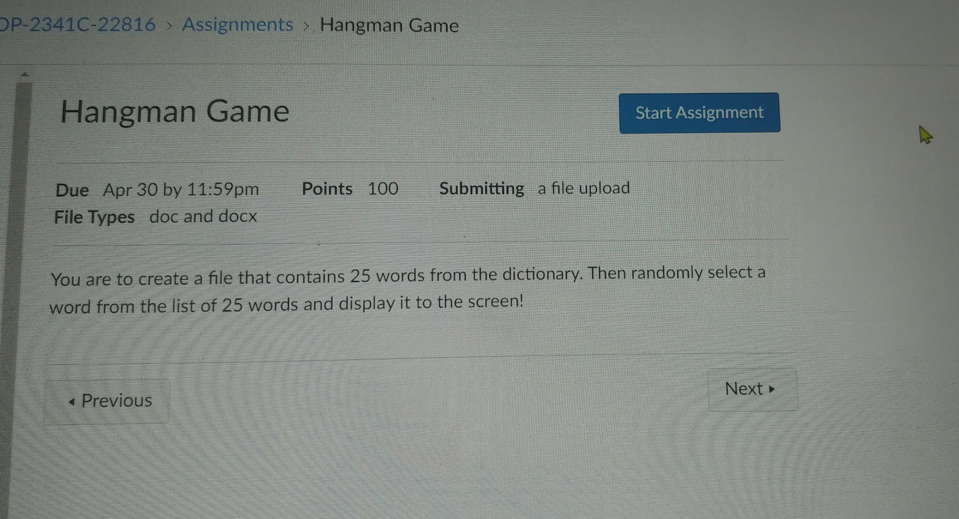 OP-2341C-22816 » Assignments > Hangman Game Hangman | Chegg.com