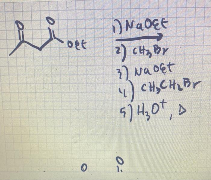 Solved 1) NaOEt 2) CH3Pr 3) NaOet 4) CH3CH2Br 5) H3O+,D23) | Chegg.com