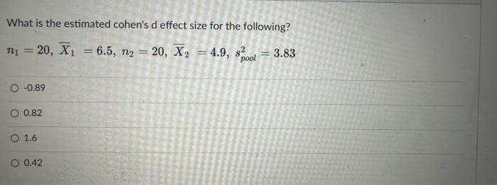 Solved What Is The Estimated Cohen S D Effect Size For The