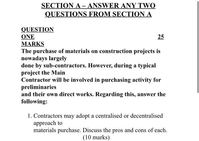 Solved SECTION A- ANSWER ANY TWO QUESTIONS FROM SECTION A | Chegg.com