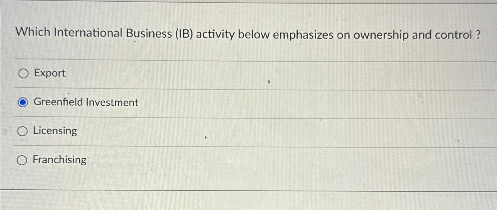 Solved Which International Business (IB) ﻿activity below | Chegg.com