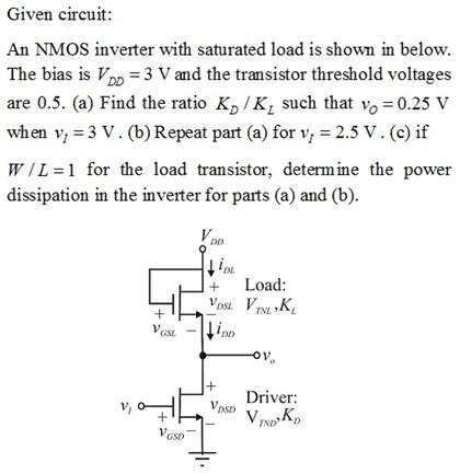 Solved An NMOS inverter with saturated load is shown in | Chegg.com