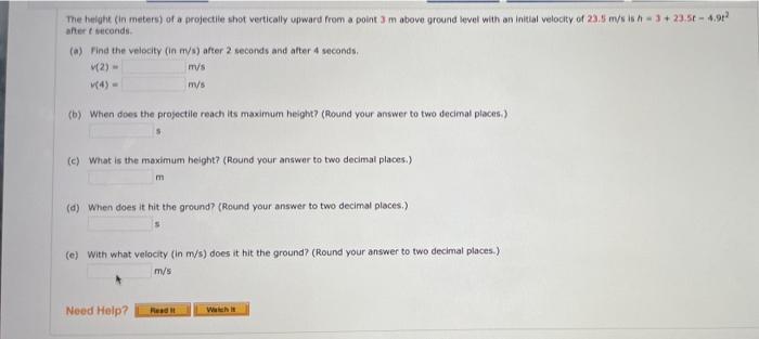 Solved The height (in meters) of a projectile shot | Chegg.com