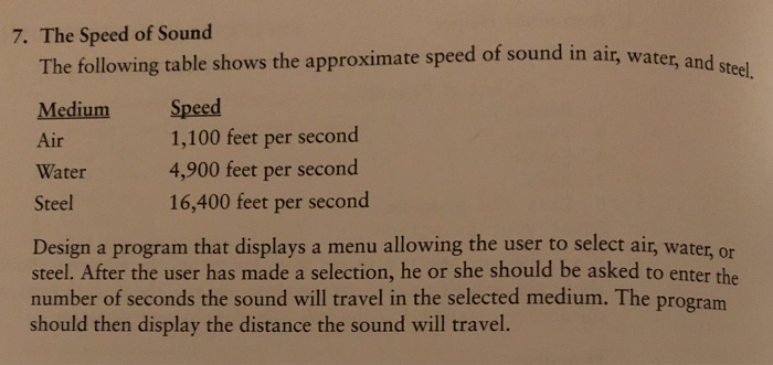 Solved 7. The Speed of Sound The following table shows the | Chegg.com
