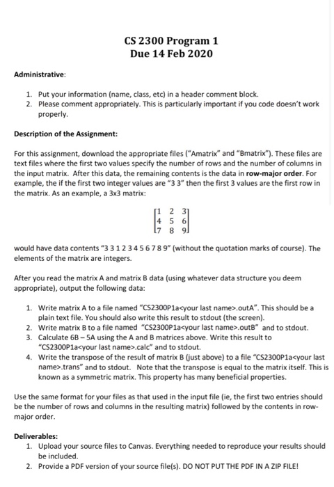 Solved CS 2300 Program 1 Due 14 Feb 2020 Administrative: 1. | Chegg.com