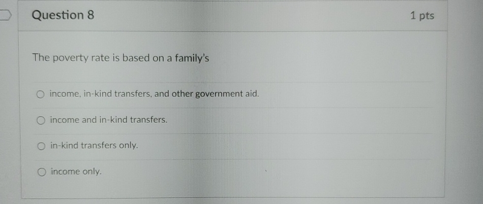 Solved Question 81ptsThe poverty rate is based on a | Chegg.com