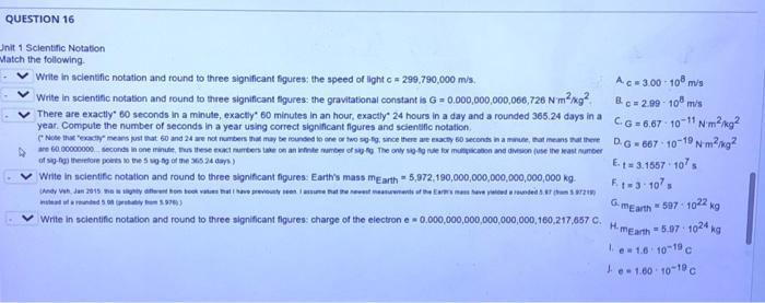 Jnit 1 Scientific Notabion Match the following. Write | Chegg.com