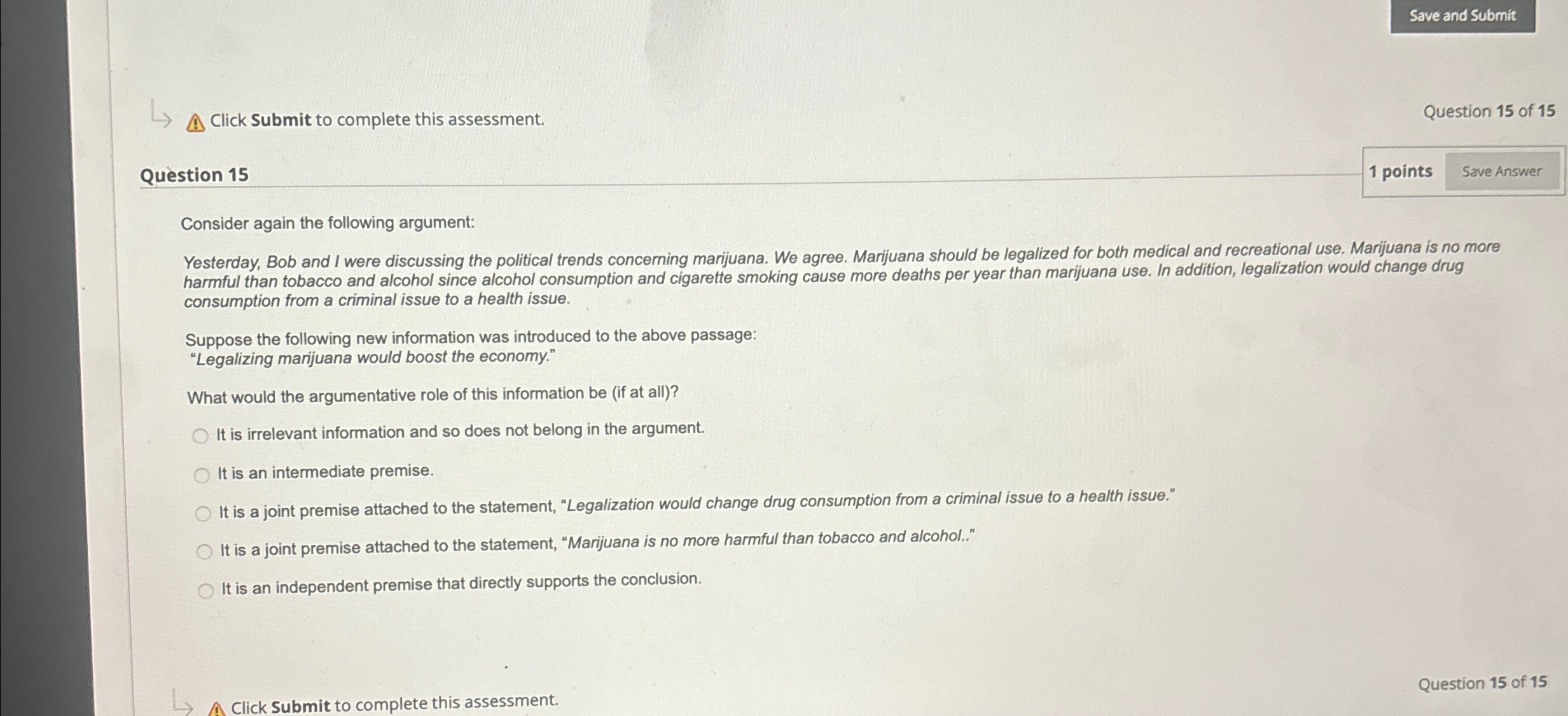Solved Click Submit to complete this assessment.Question 15 | Chegg.com