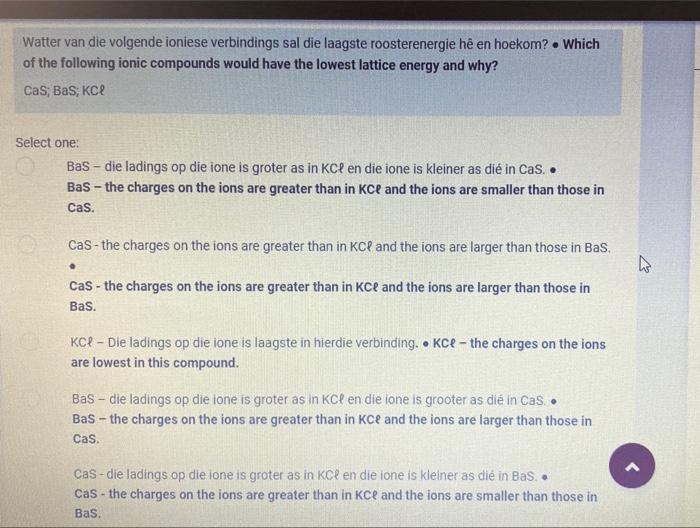 Solved Watter van die volgende ioniese verbindings sal die | Chegg.com