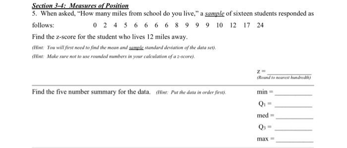 Solved Section 3 4 Measures Of Position 5 When Asked