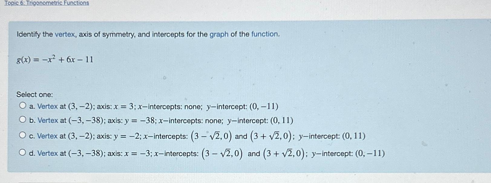 Solved Topic 6: Trigonometric FunctionsIdentify the vertex, | Chegg.com