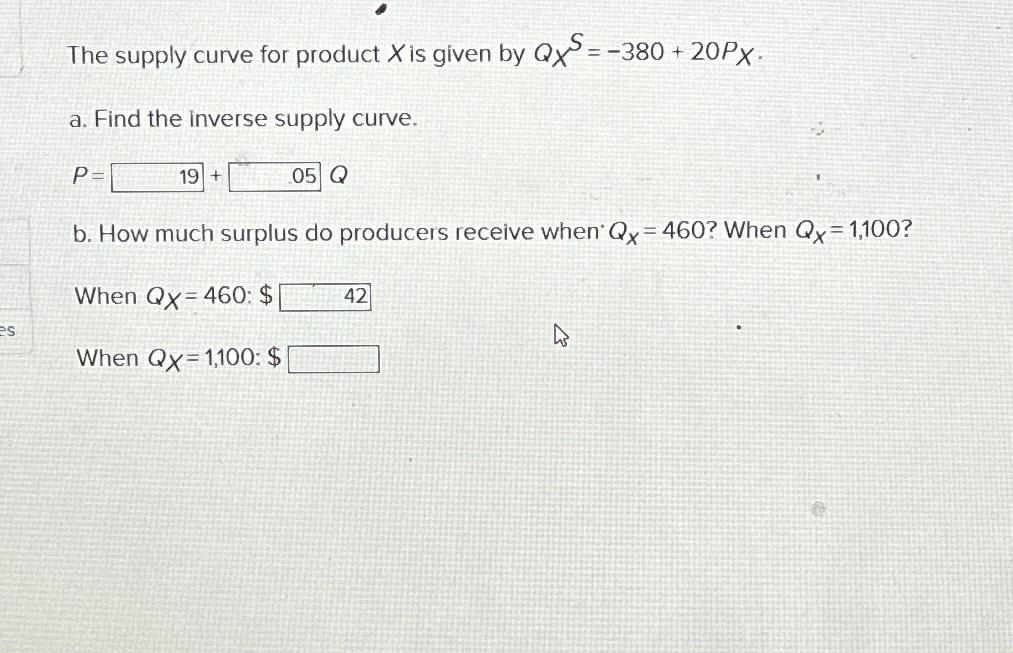 Solved The supply curve for product x ﻿is given by | Chegg.com