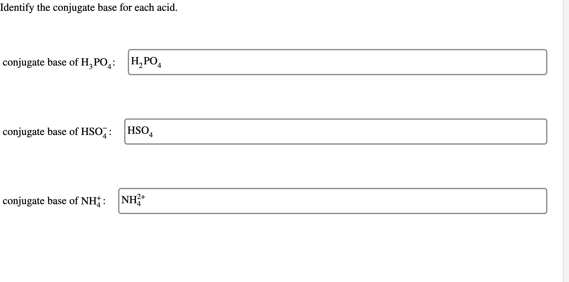 Solved Identify the conjugate base for eaconjugate base | Chegg.com