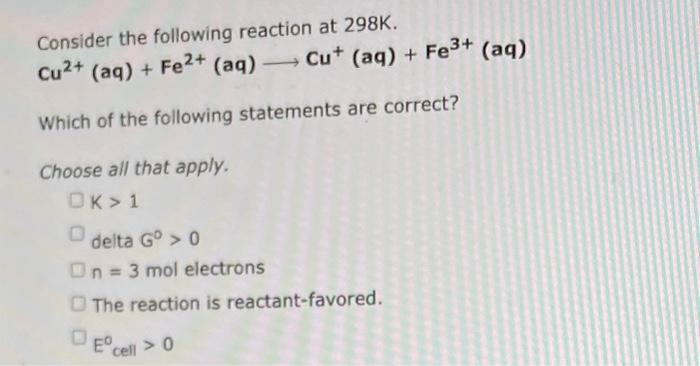 Solved Consider the following reaction at 298 K. | Chegg.com