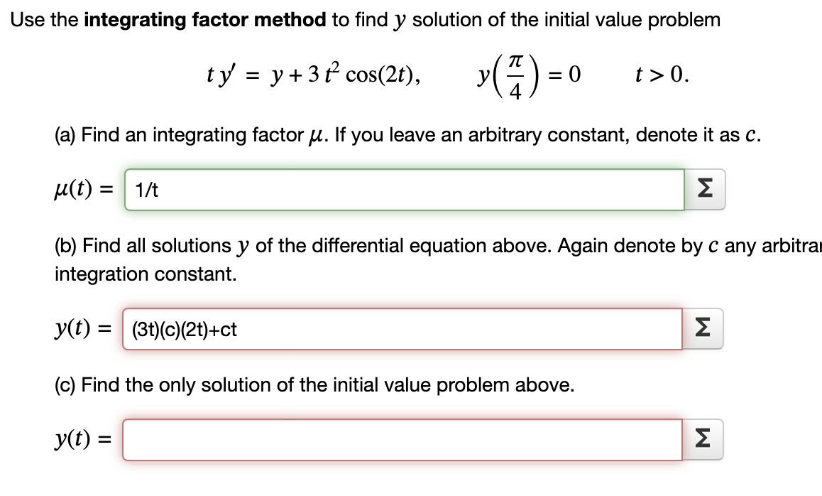 Solved Use the integrating factor method to ﻿find y | Chegg.com