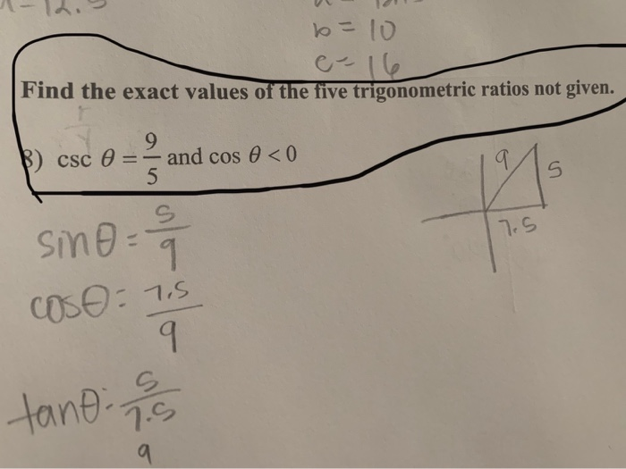 Solved Find the exact values of the five trigonometric | Chegg.com