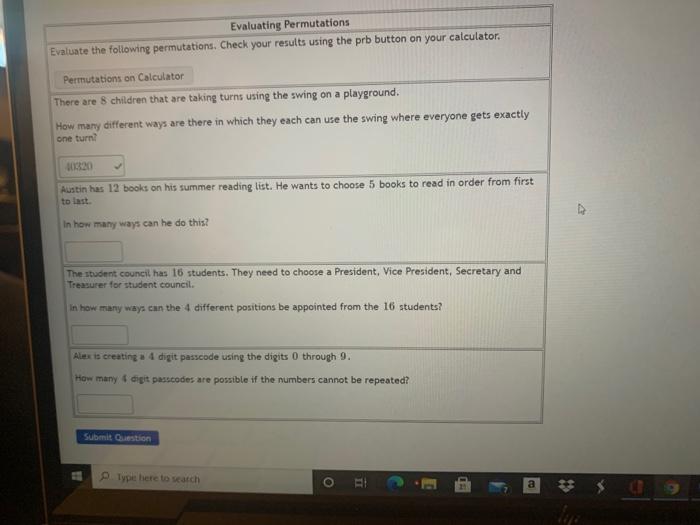 Solved Evaluating Permutations Evaluate the following | Chegg.com