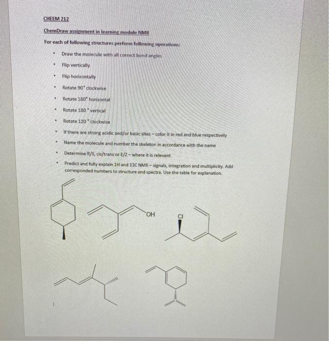 Solved CHEEM 212 ChemDraw assignment in learning module NMR | Chegg.com
