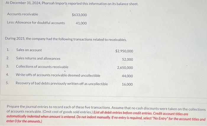 Solved At December 31,2024 , Pharoah Imports reported this | Chegg.com