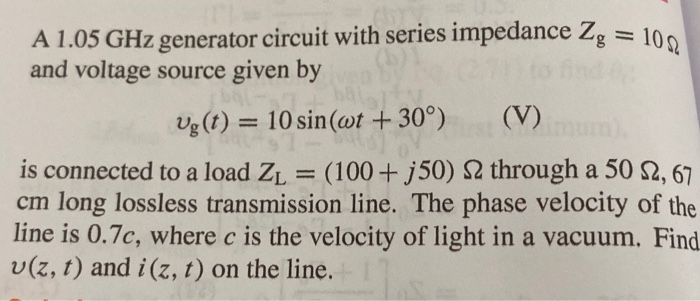 Solved A 1.05 GHz generator circuit with series impedance Zg | Chegg.com