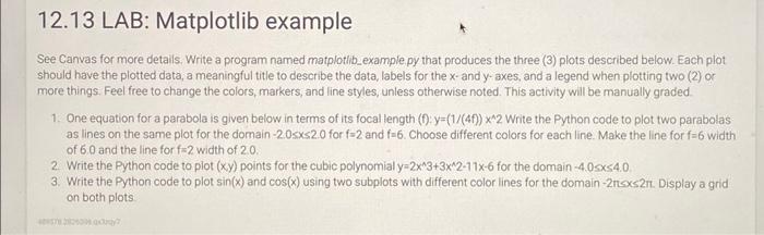 Solved 12.13 LAB: Matplotlib example See Canvas for more | Chegg.com