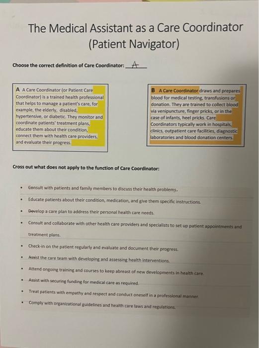 Solved From a definition of Care Coordinator in Across out | Chegg.com