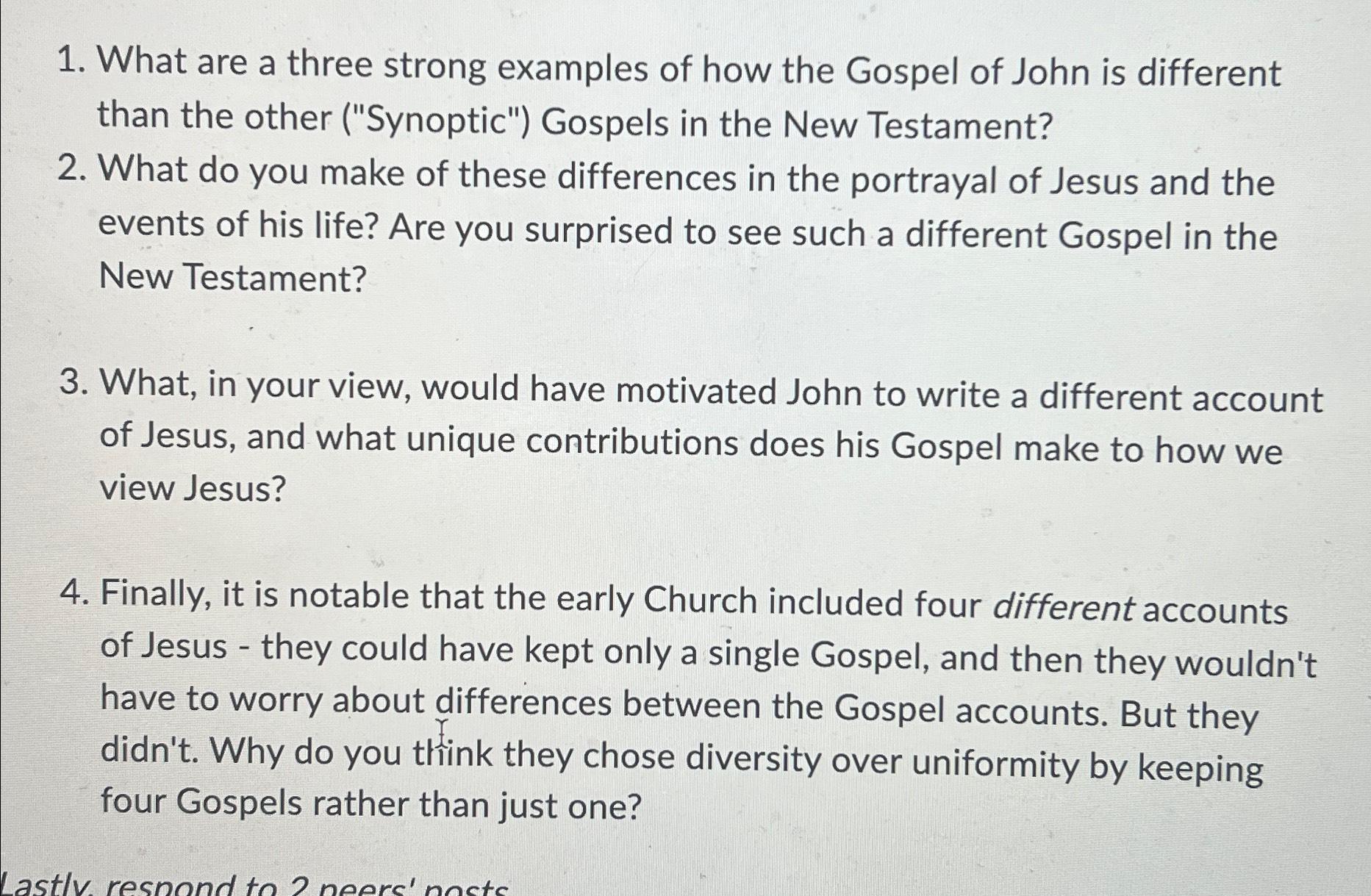 Solved What are a three strong examples of how the Gospel of | Chegg.com