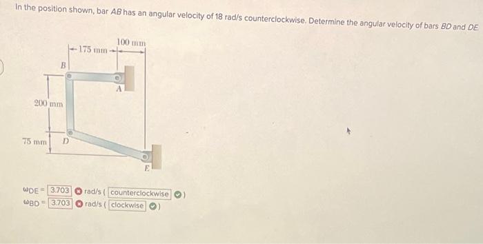 Solved In The Position Shown Bar Ab Has An Angular Velocity 