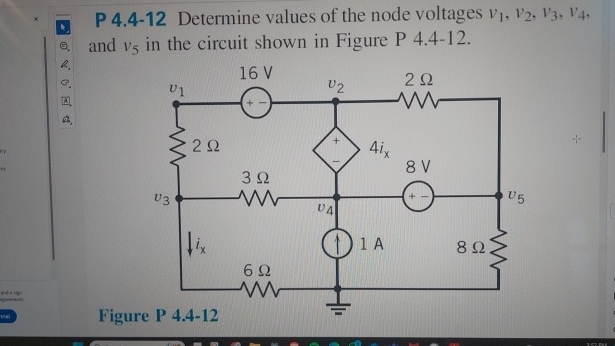 Solved P4.4-12 ﻿Determine values of the node voltages | Chegg.com