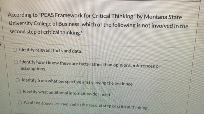 Solved According to "PEAS Framework for Critical Thinking" | Chegg.com