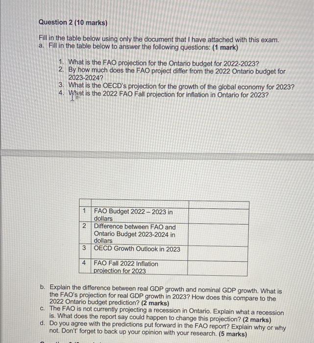 Solved Question 2 (10 marks) Fill in the table below using | Chegg.com