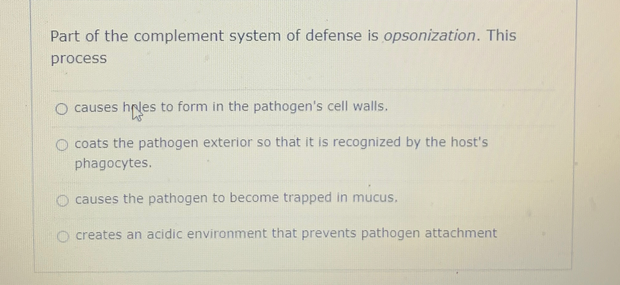 Solved Part of the complement system of defense is | Chegg.com