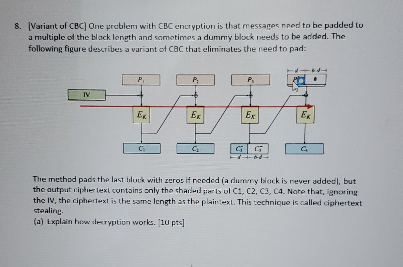 Solved 8. [Variant of CBC] One problem with CBC encryption | Chegg.com