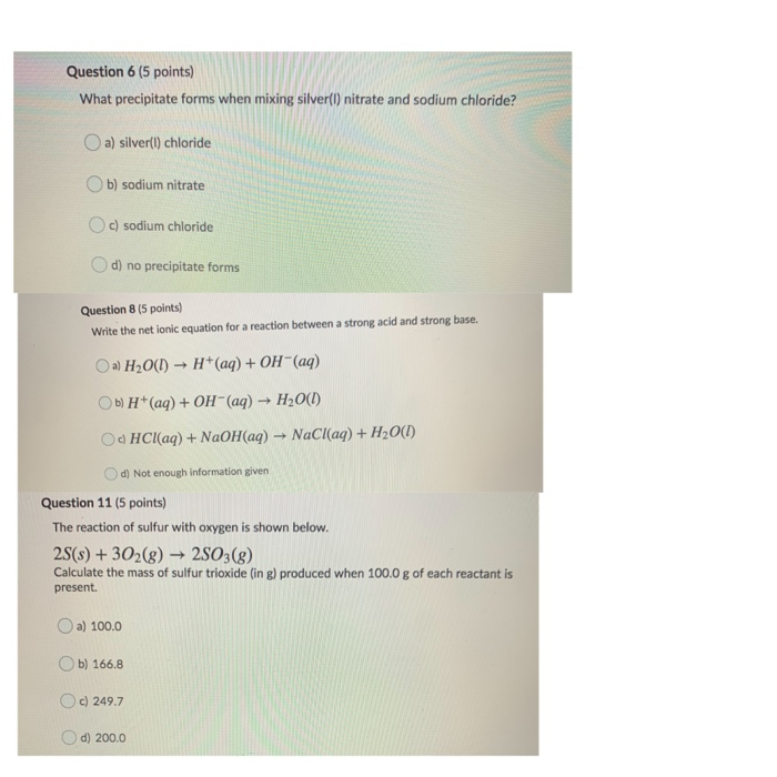 Solved Question 6 (5 points) What precipitate forms when | Chegg.com