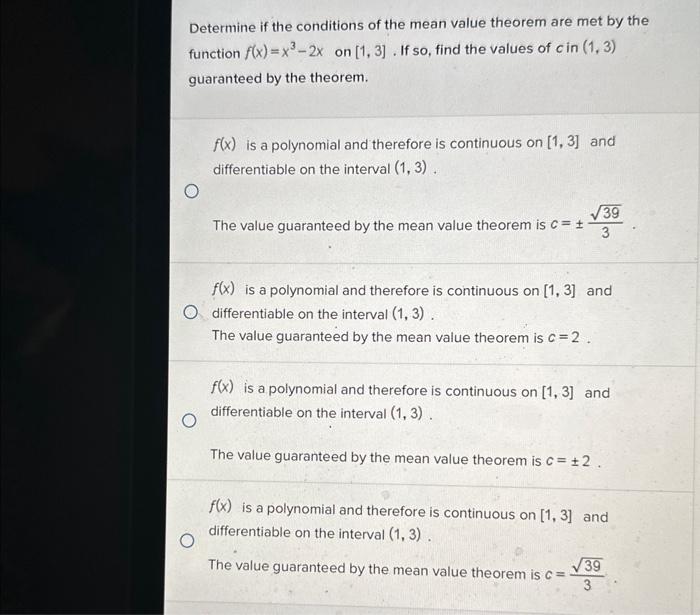 Solved Determine if the conditions of the mean value theorem | Chegg.com